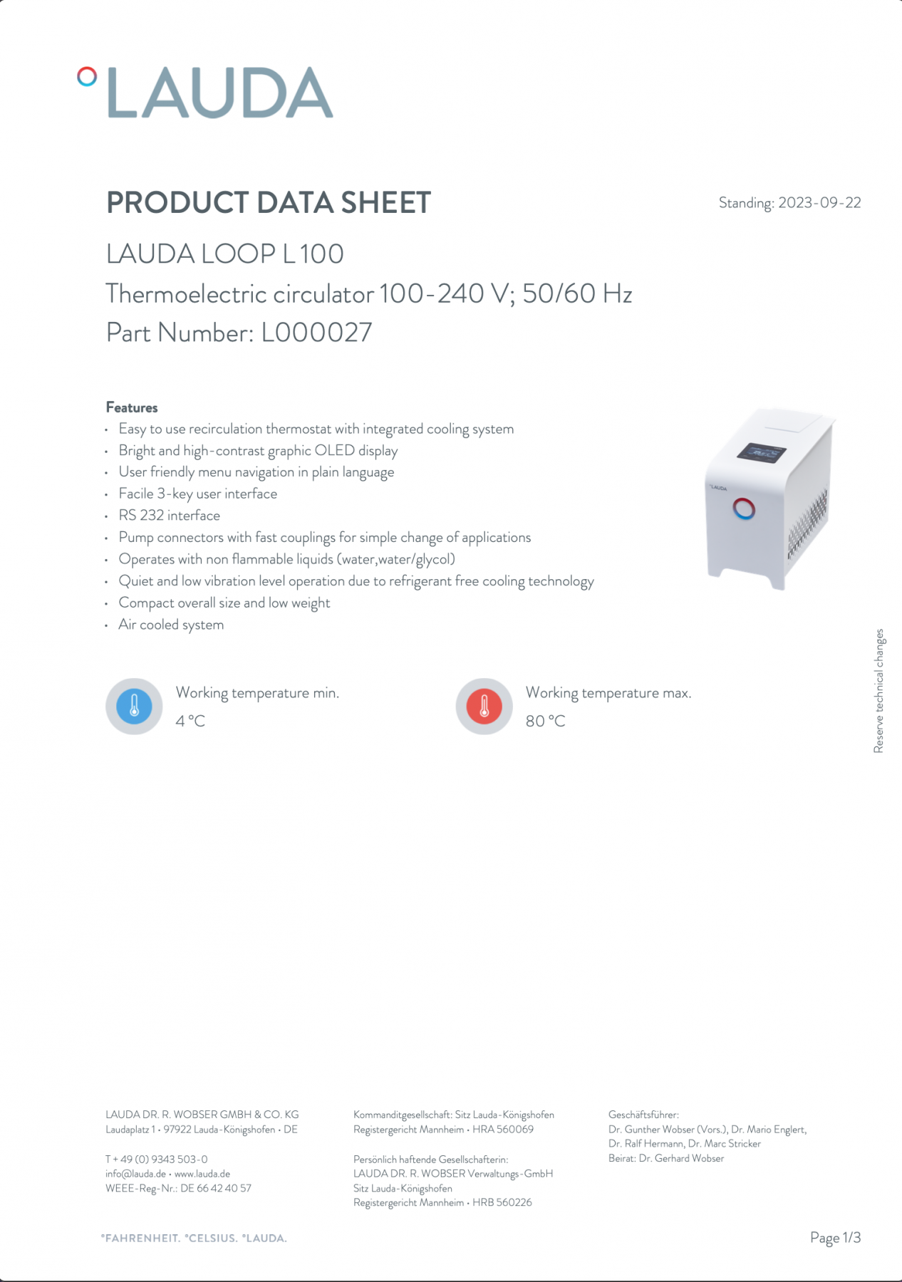 Lauda LOOP L 100 - LOOP Termoelektrik Sirkülatörleri